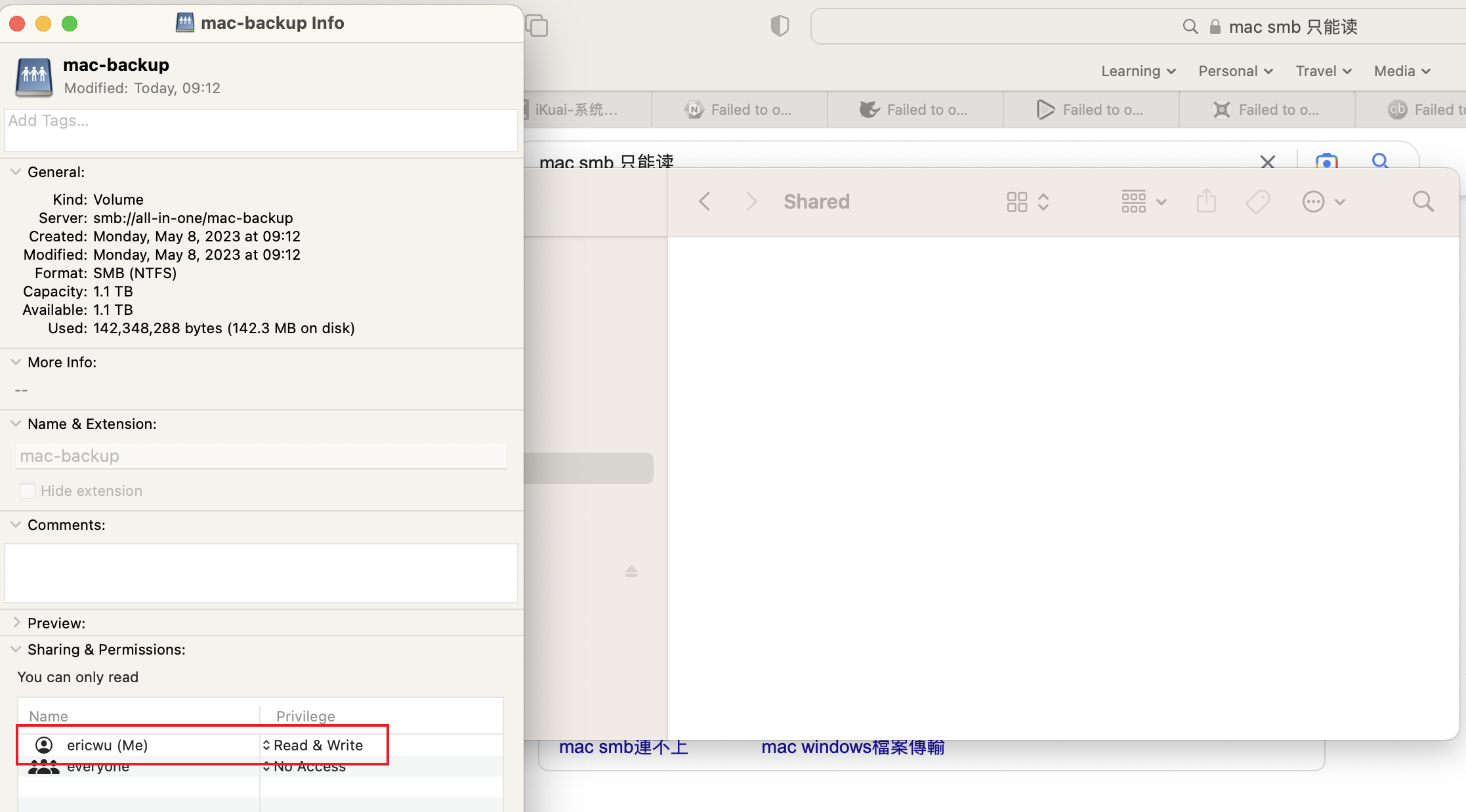 Mac 挂在windows smb 共享文件夹… - Apple 社区